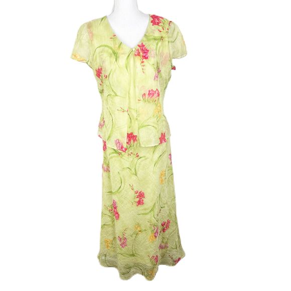 karin stevens | Dresses | Karin Stevens Dress Women 2 Green Floral Long ...